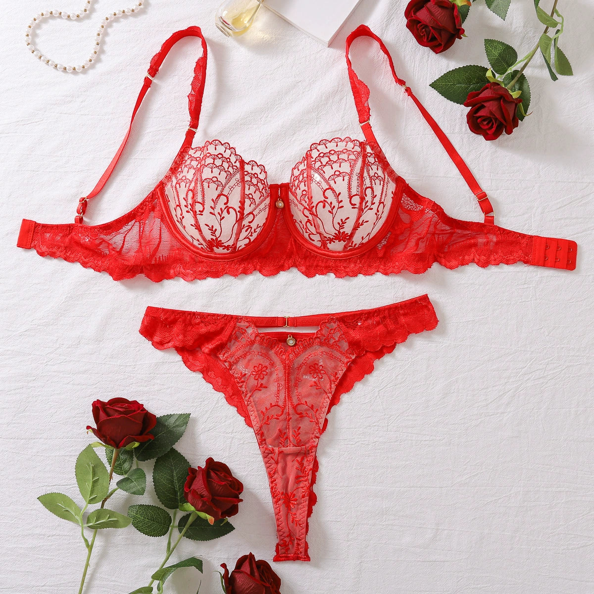Ruby Romance Embroidered Lace Set - 2 Piece | Lingerie By Coco